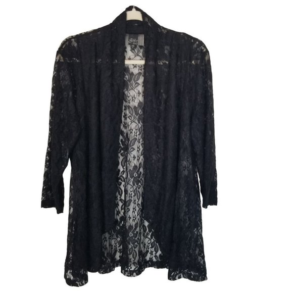 Slinky Brand | Sweaters | Slinky Brand Womens L Black Floral Lace Open ...